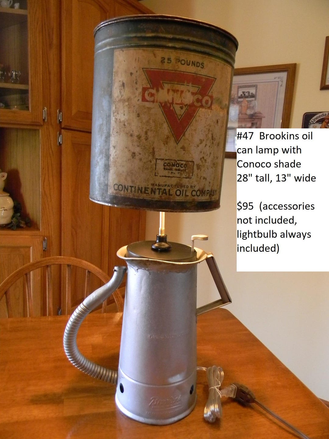 SOLD*** SOLD*** Vintage Rustic Brookins Oil Can Lamp With Conoco Oil ...