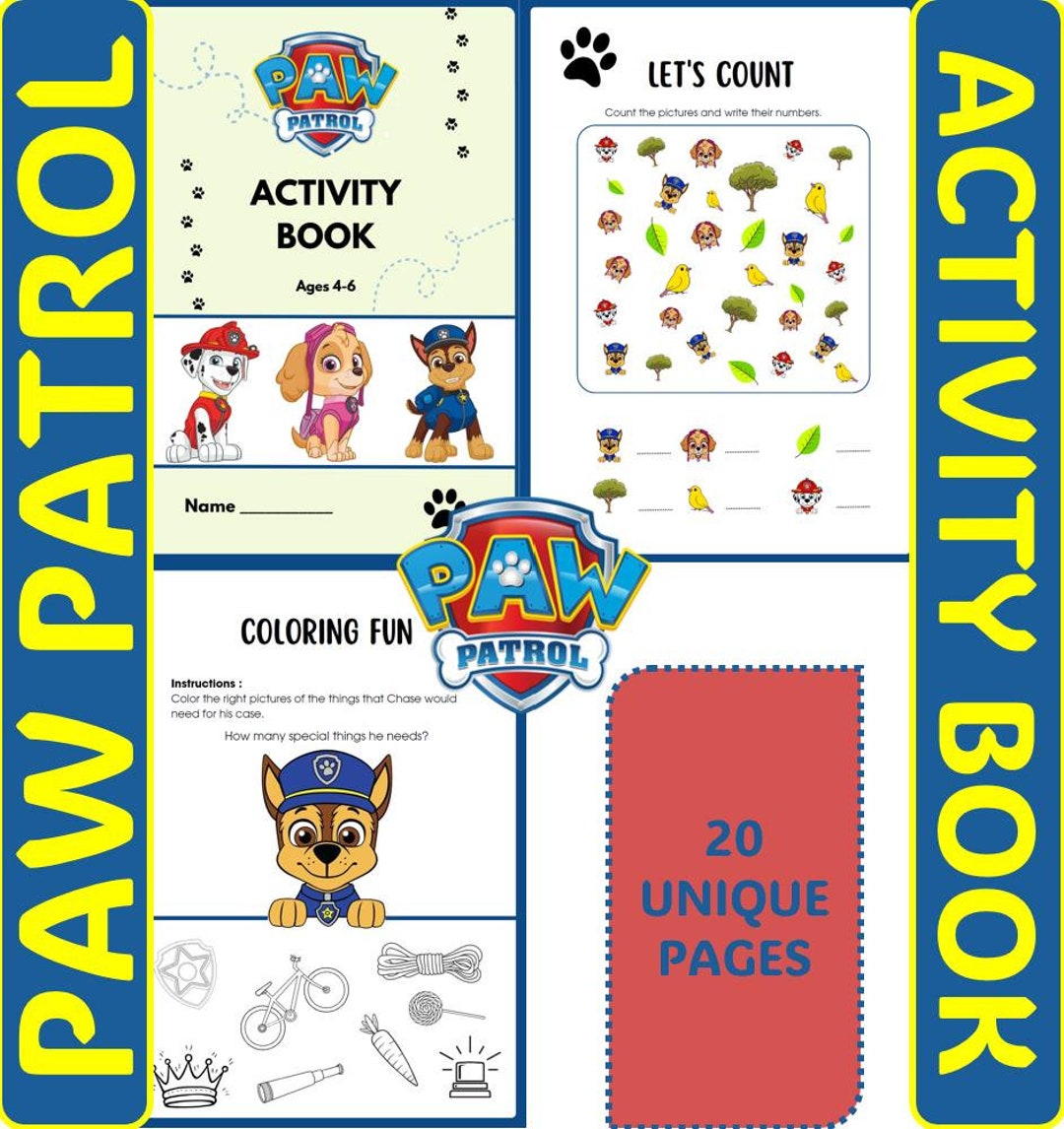Paw Patrol Activity Book Coloring Tracing Counting for Kids Children ...