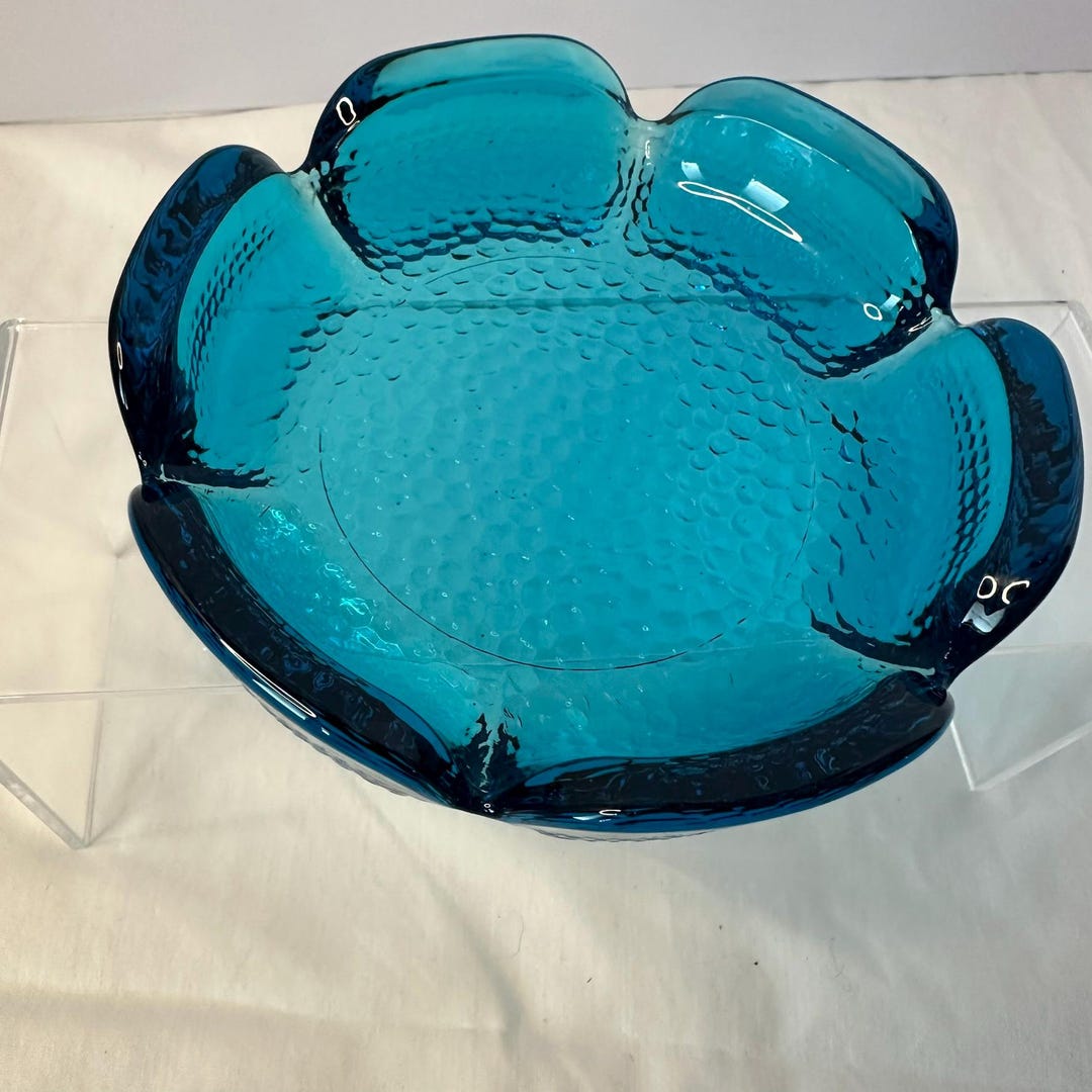 Blenko Blue Lotus Art Glass Dish: Mid-century Modern Trinket Catch-all ...