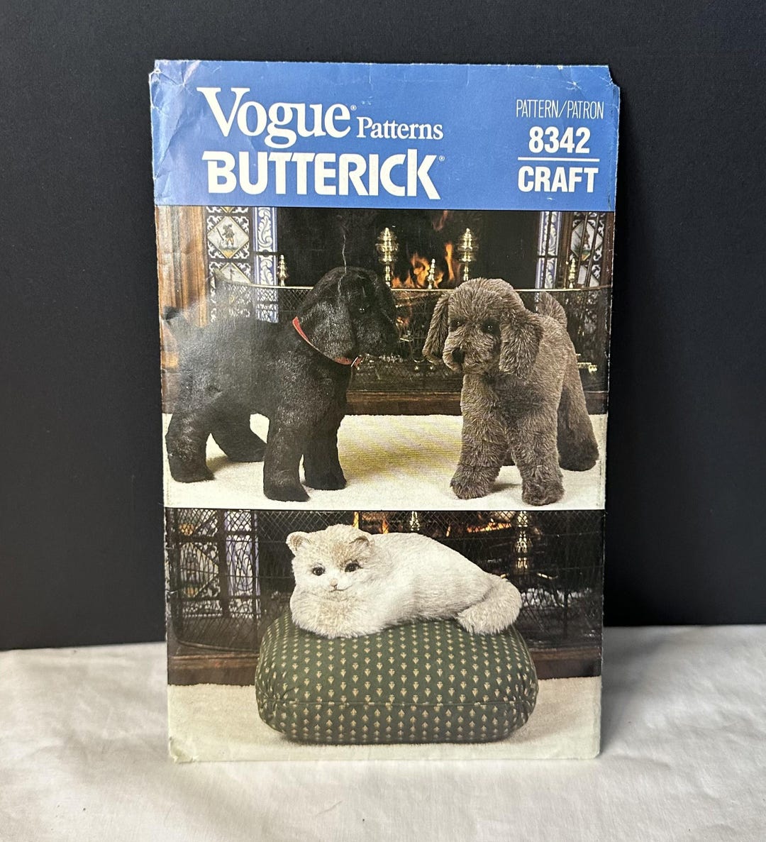 Vogue Butterick 8342 Craft Pattern Plush Standing Dog and Lounging Cat ...
