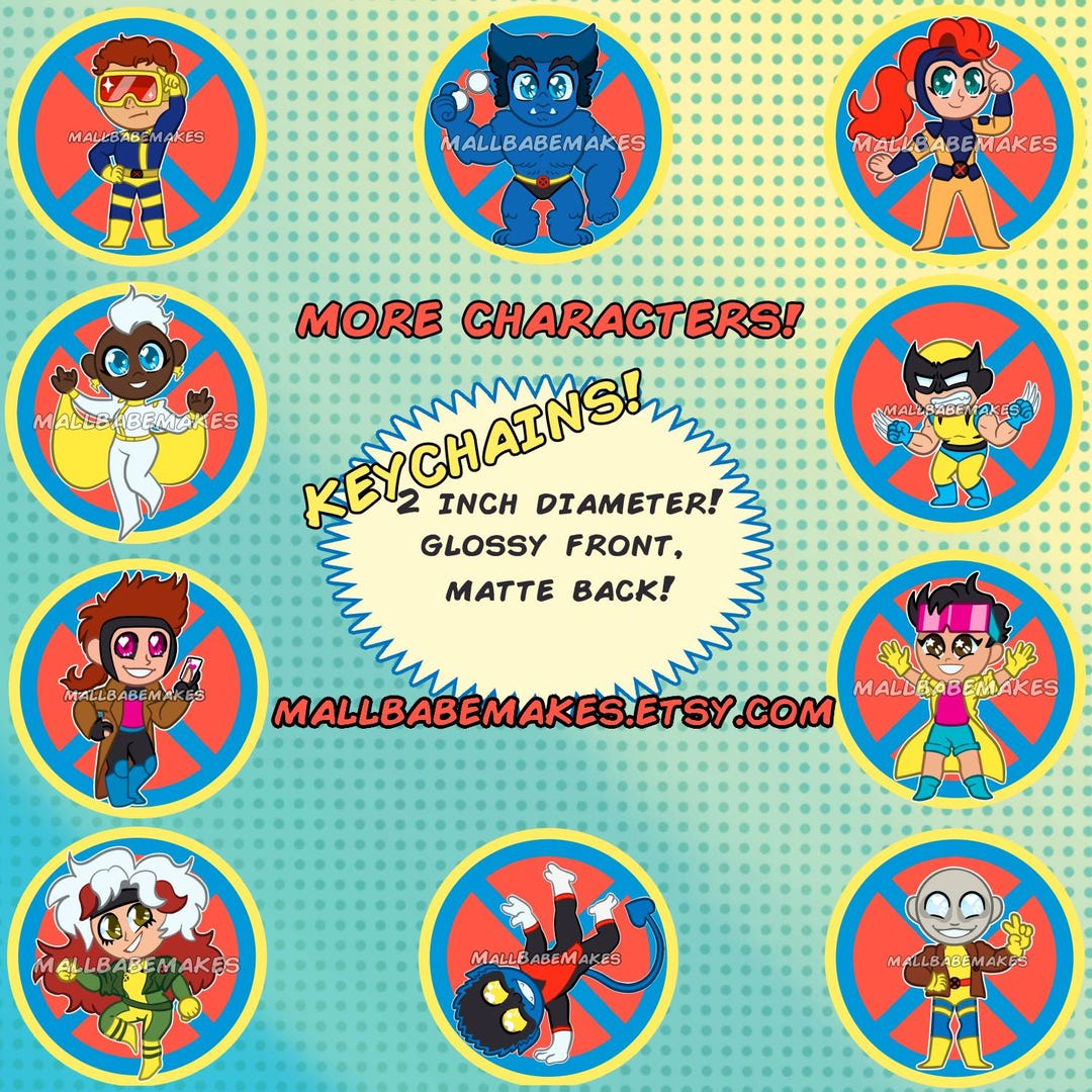 X Men Keychains Acrylic Double Sided 2 Inch Chibi Cute Custom Designs ...