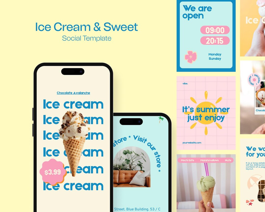 Ice Cream Instagram Templates | Sweet Instagram Templates | Pastel Ice ...
