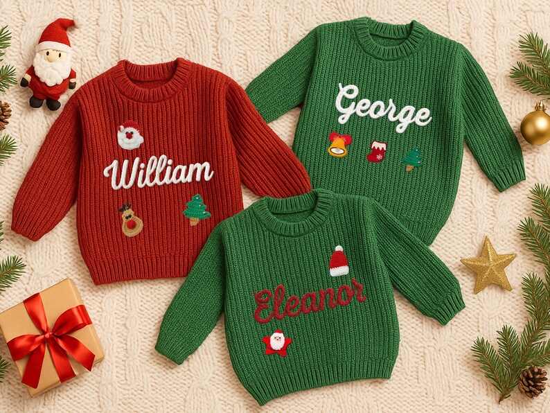 Custom Embroidered Baby Sweater, Handmade Name Knit Pullover, First ...