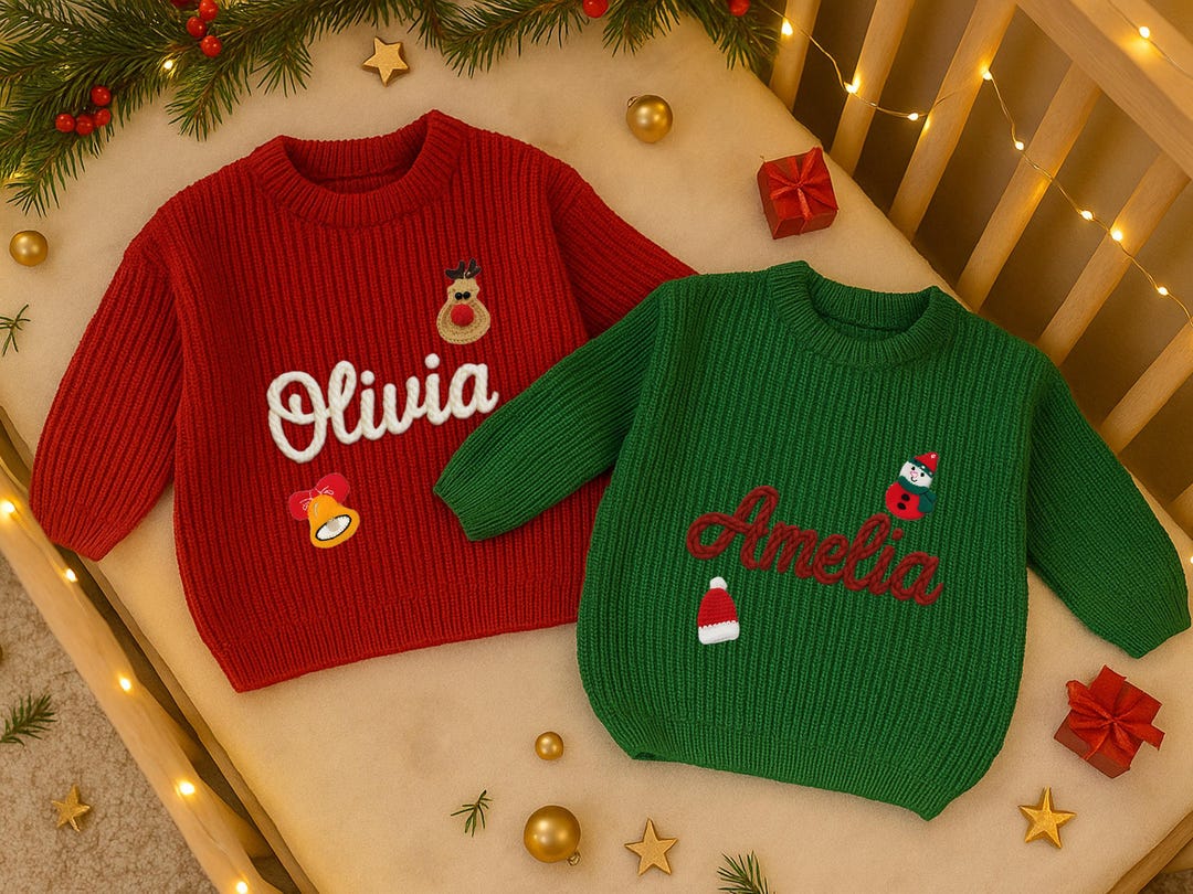 Custom Embroidered Baby Sweater, Handmade Name Knit Pullover, First ...