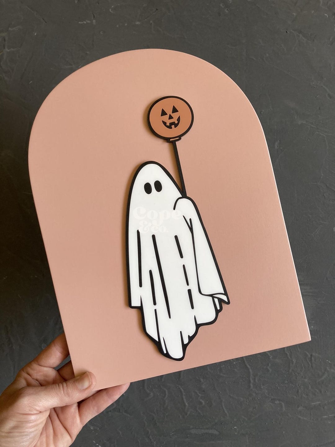 Acrylic Ghost With Balloon Arch Sign | Ghost Decor | Pink Halloween ...