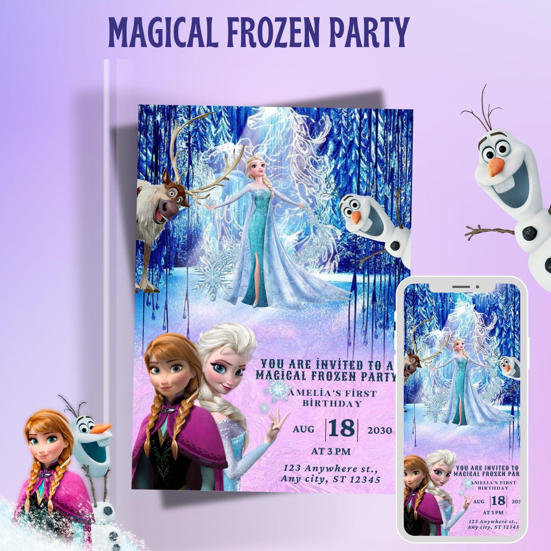 FROZEN Invitation Canva Template, Elsa Birthday Party Invite, Frozen ...