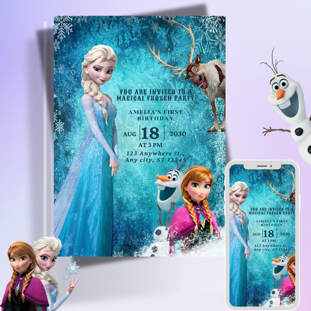 FROZEN Invitation Canva Template, Elsa Birthday Party Invite, Frozen ...