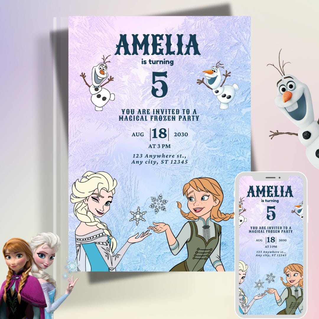 FROZEN Invitation Canva Template, Elsa Birthday Party Invite, Frozen ...