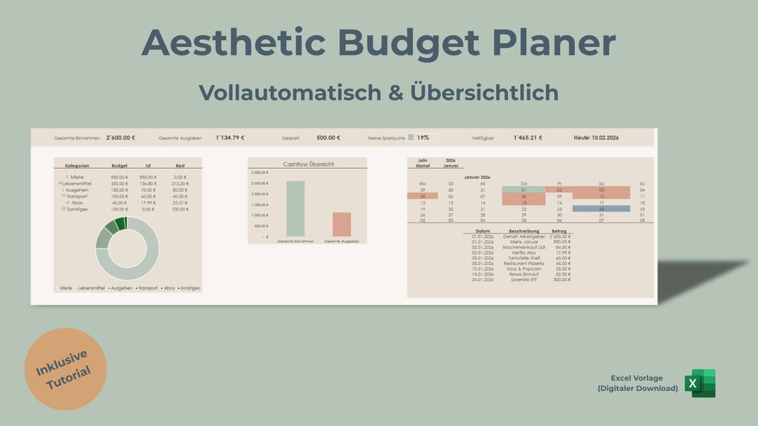 Budget Planner Excel Template | Aesthetic Household Budget | Finance ...