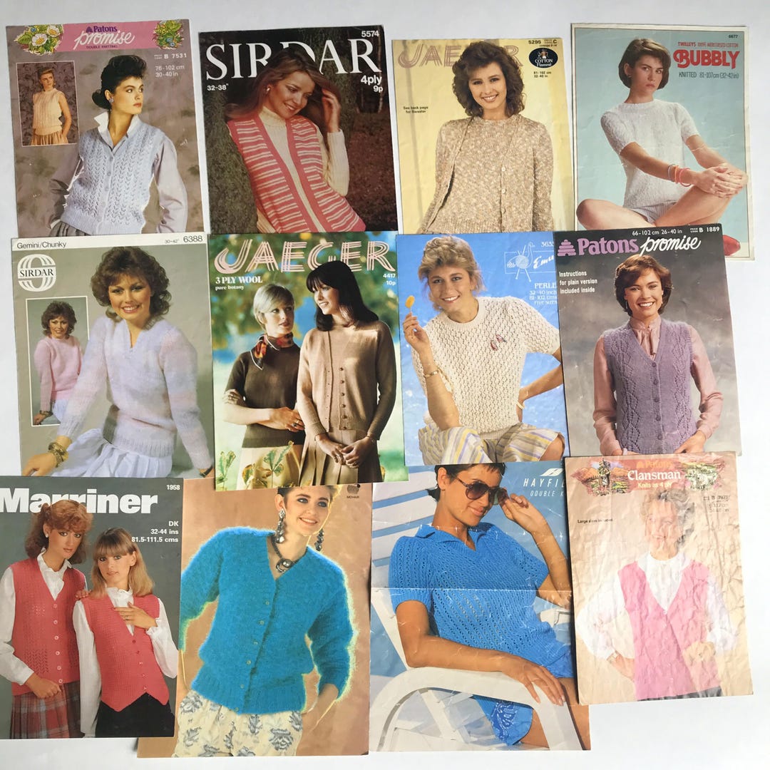 12 X Original Vintage 1980s Knitting Patterns Womens Clothing Cardigan ...