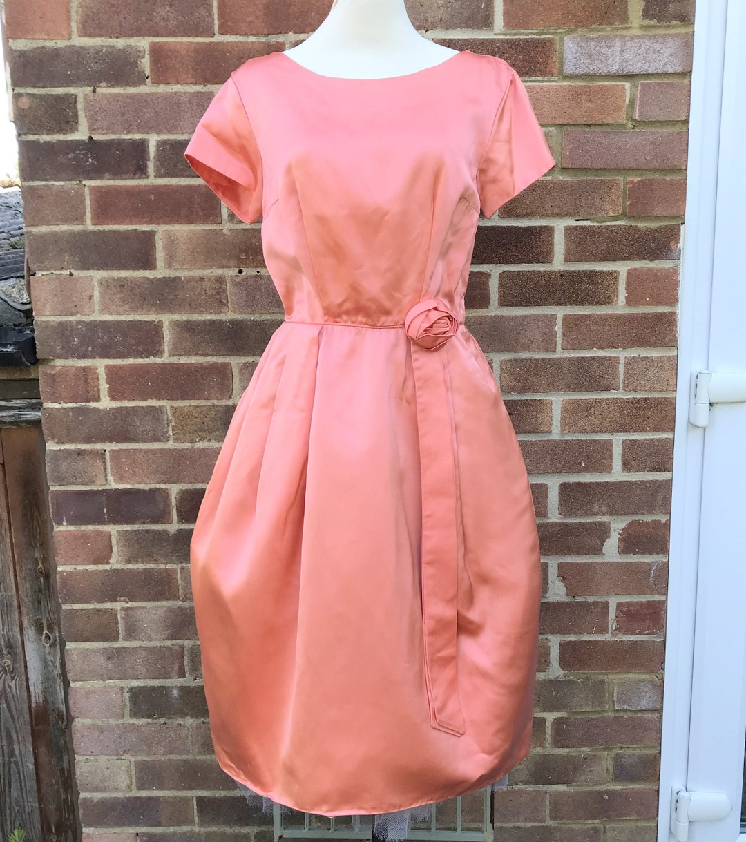 1980s Vintage Peach Dress Peach 80s Prom Dress Peach Satin Party Dress ...