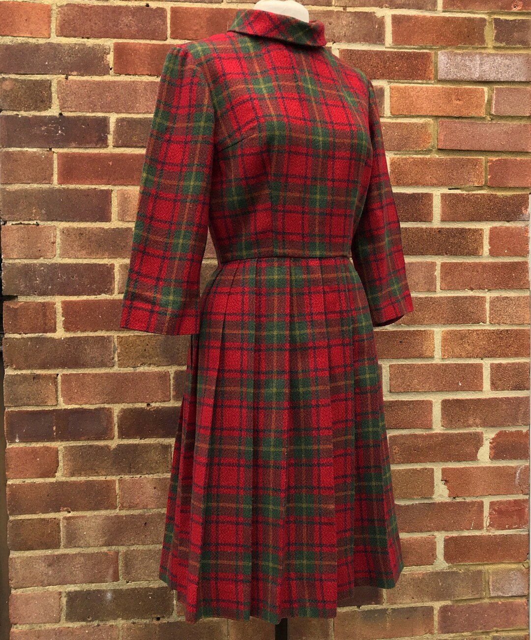 Vintage 1950s Red Plaid Winter Dress 1960s Tartan Wool Blend Pleated ...