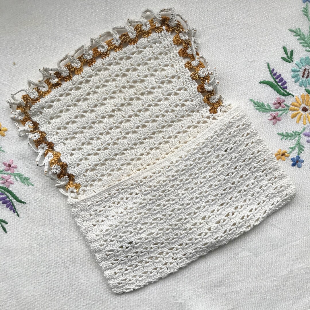 Vintage 1950s White Crochet Handkerchief Case / Hanky Holder Storage ...