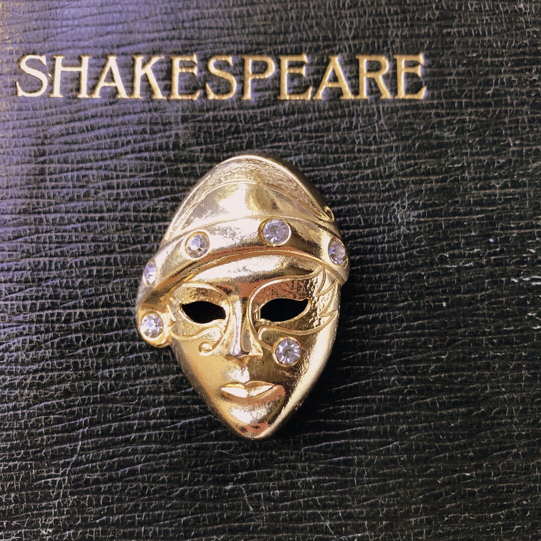 Vintage 1980s Gold Pierrot Clown Brooch With Rhinestones Eighties Mask ...