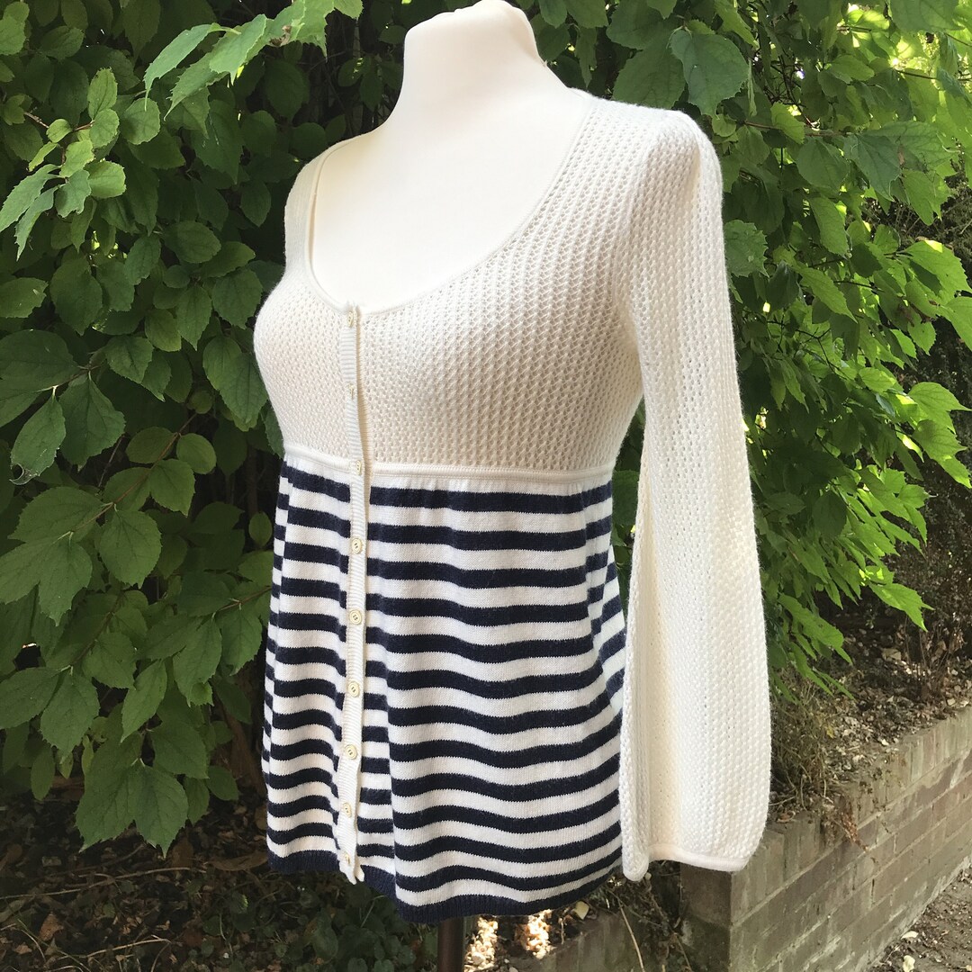 Vintage Y2K Juicy Couture Cardigan Petite XS Cream and Navy Striped ...