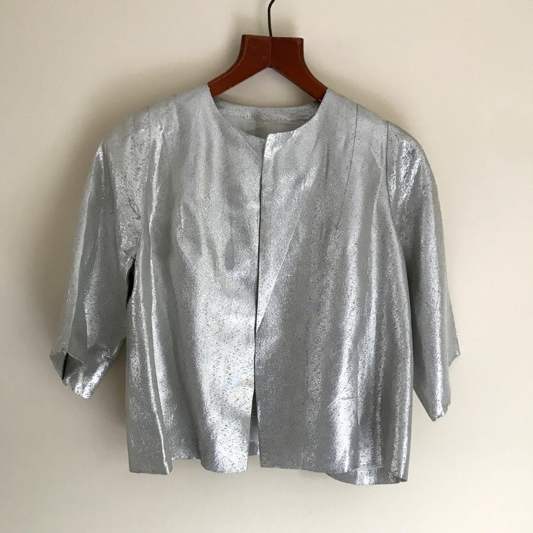 Vintage 1960s Boxy Silver Evening Jacket Classic Collarless Jackie O ...