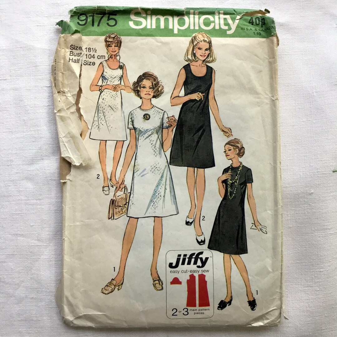 Simplicity Sewing Pattern 9175 Vintage 1970 Petite Size 18 1/2 Bust 41 ...