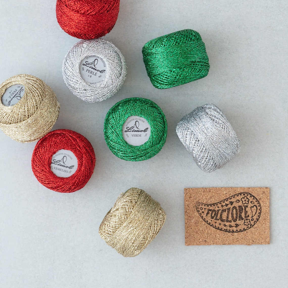 Set of 4 Limol Pearl Cotton Metallic Floss: Red, Green, Silver, Gold ...