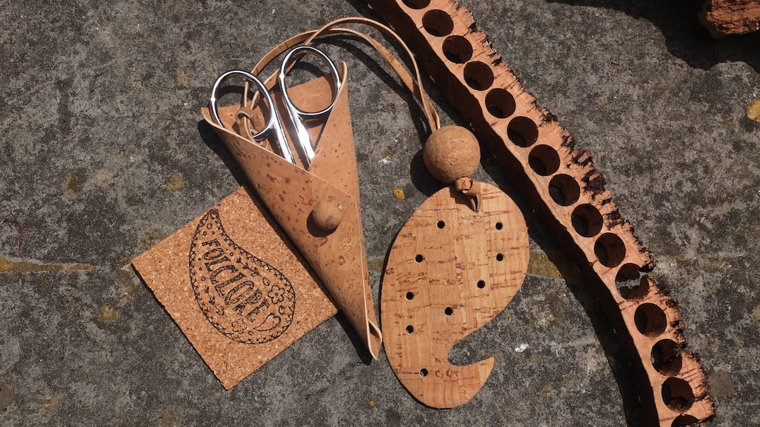 Cork Leather Embroidery Scissors Sheath /case & Heart Fob, Vegan ...