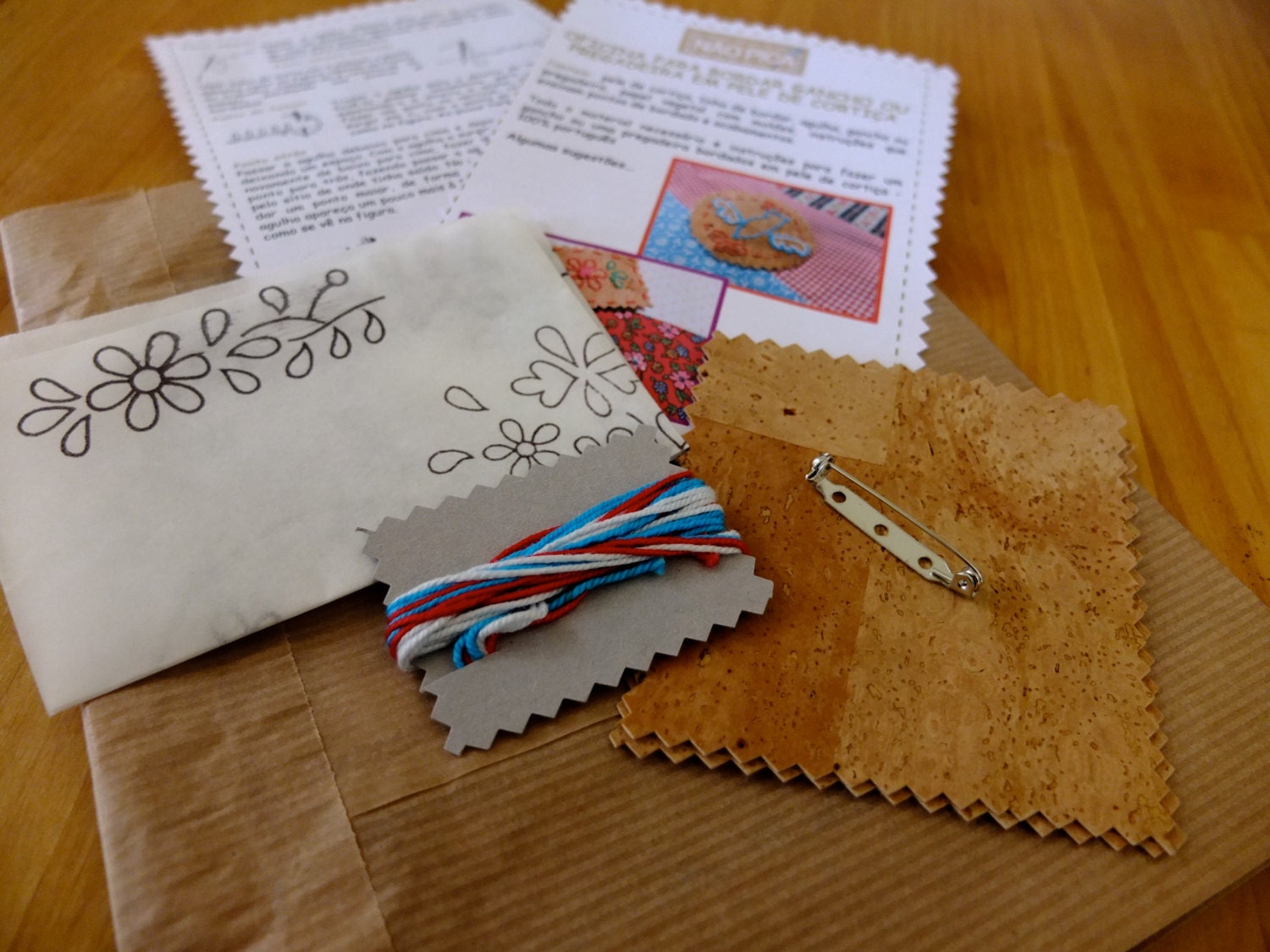 Cork Fabric Craft Kit Hand Made Brooch Embroidery Kit DIY | Etsy