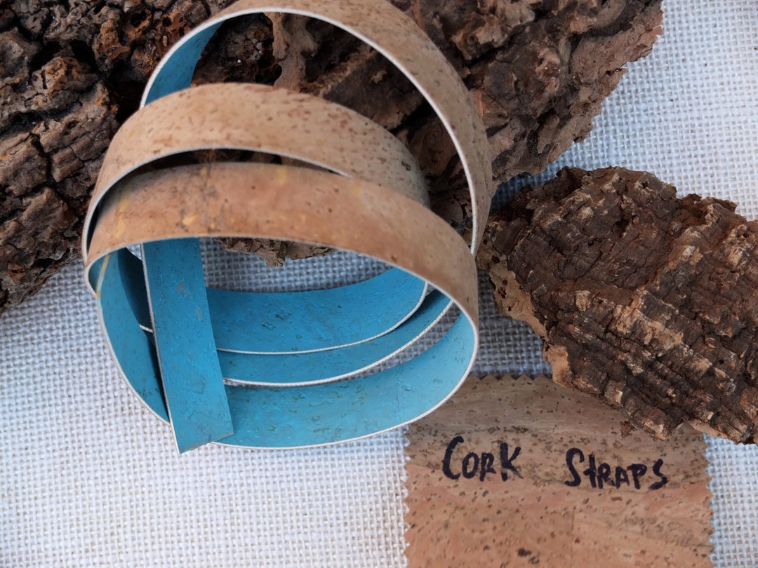 Reversible Cork Strap, Natural and Blue, 1 Meter (39 3/8") 2cm Wide (3/ ...