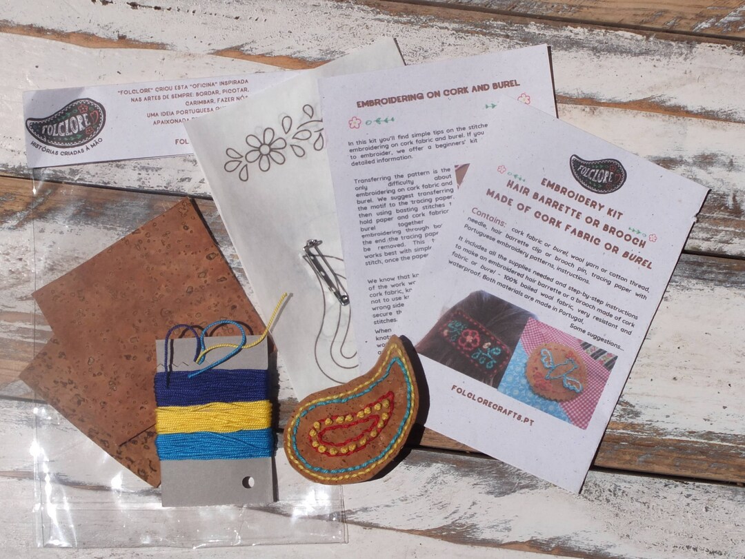 Cork Fabric Craft Kit, Hand Made Brooch Embroidery Kit, DIY Cork ...