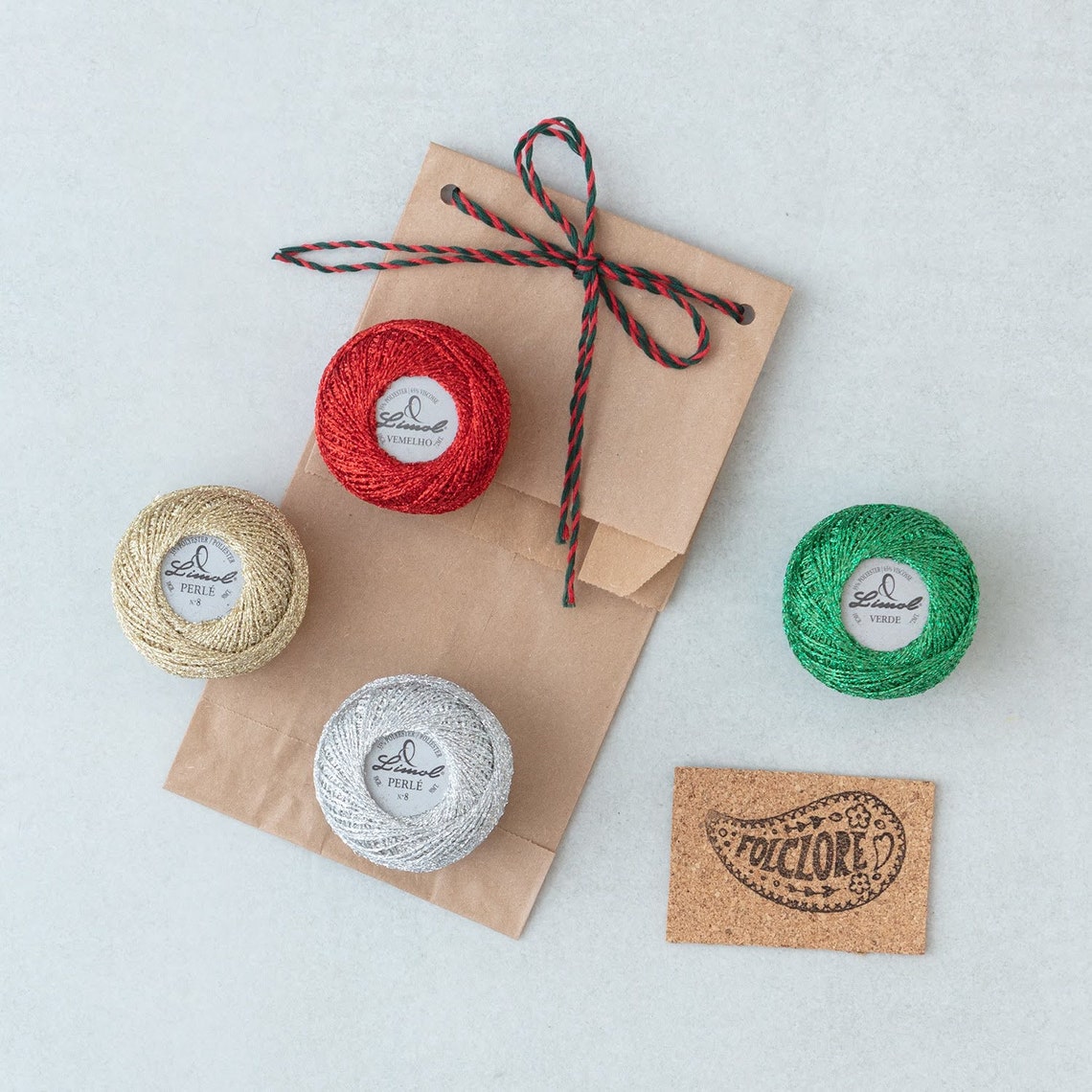 Set of 4 Limol Pearl Cotton Metallic Floss: Red, Green, Silver, Gold ...