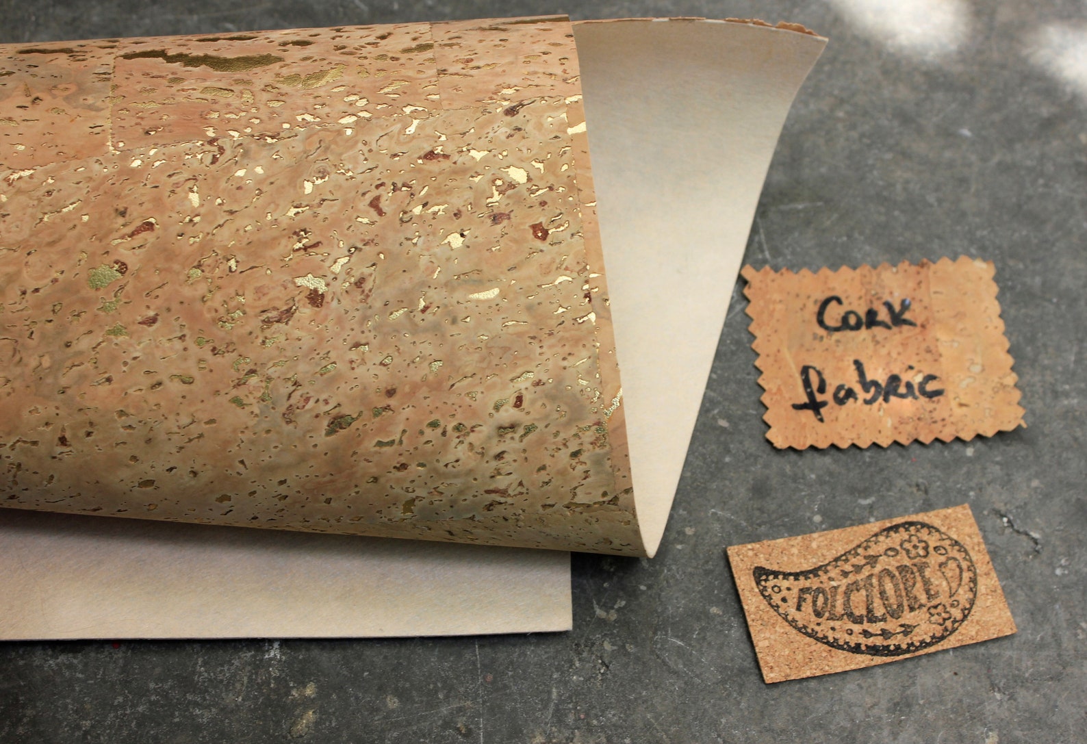 Gold Flecked Cork Fabric Metallic Gold Cork Leather Sheet | Etsy