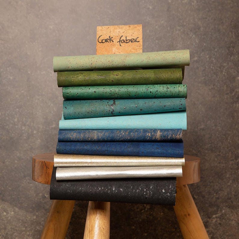 Coloured Cork Fabric, Blue & Green Shades. Portuguese Plant-based ...