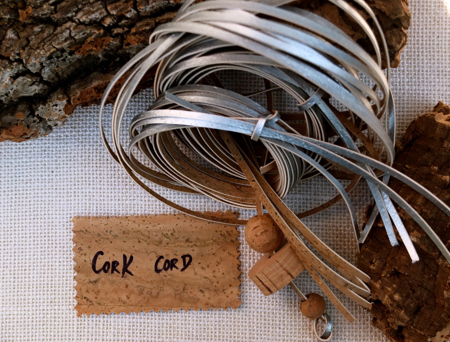 Silver and Natural Flat Cork Cord, 3mm (1/8") Wide, 4 or 8 Pcs ...