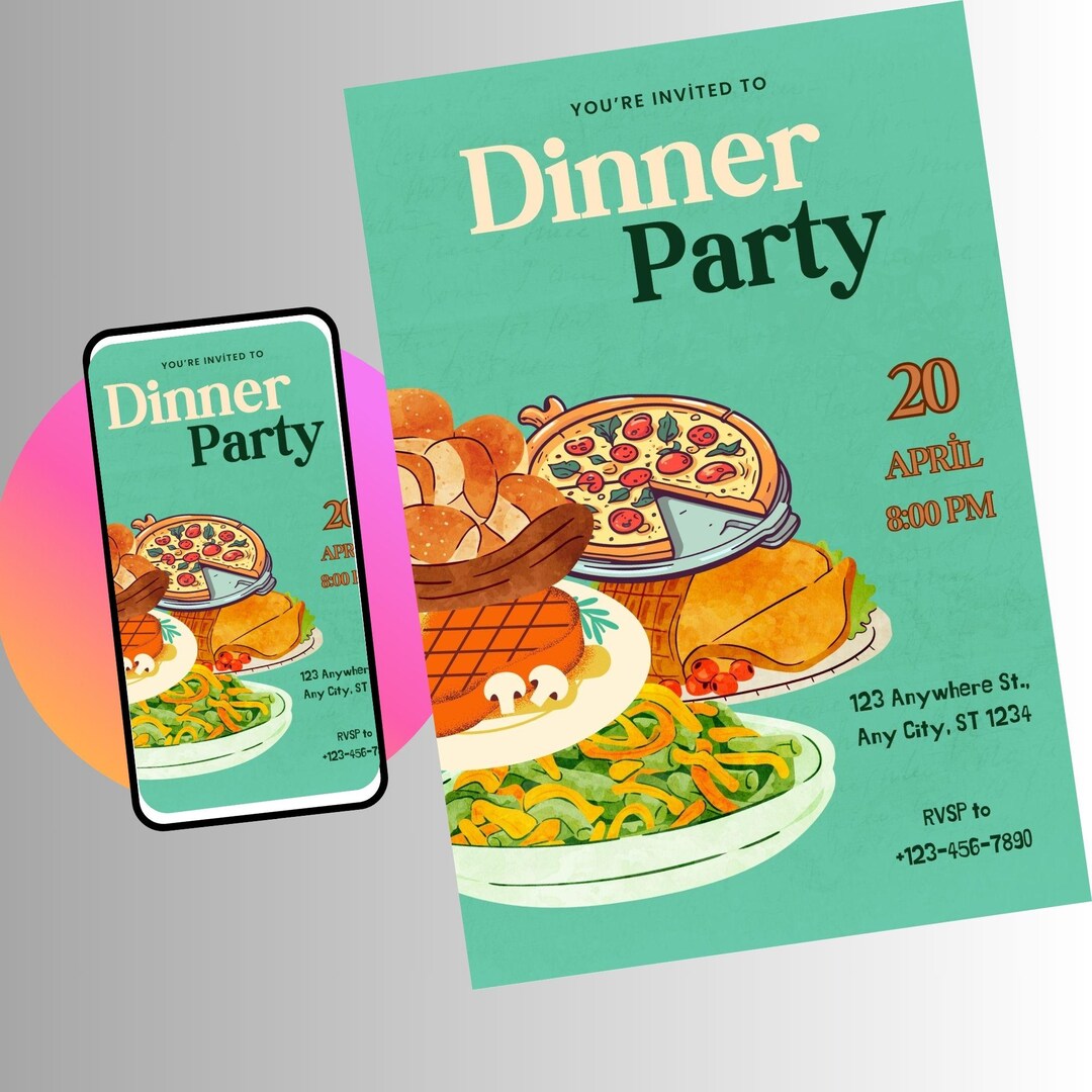 Editable Dinner Party Invitation, Birthday Dinner Invitation ...
