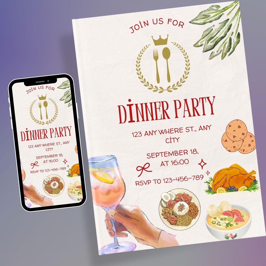 Elegant Dinner Party Invitation, Digital Birthday Invite, Birthday ...