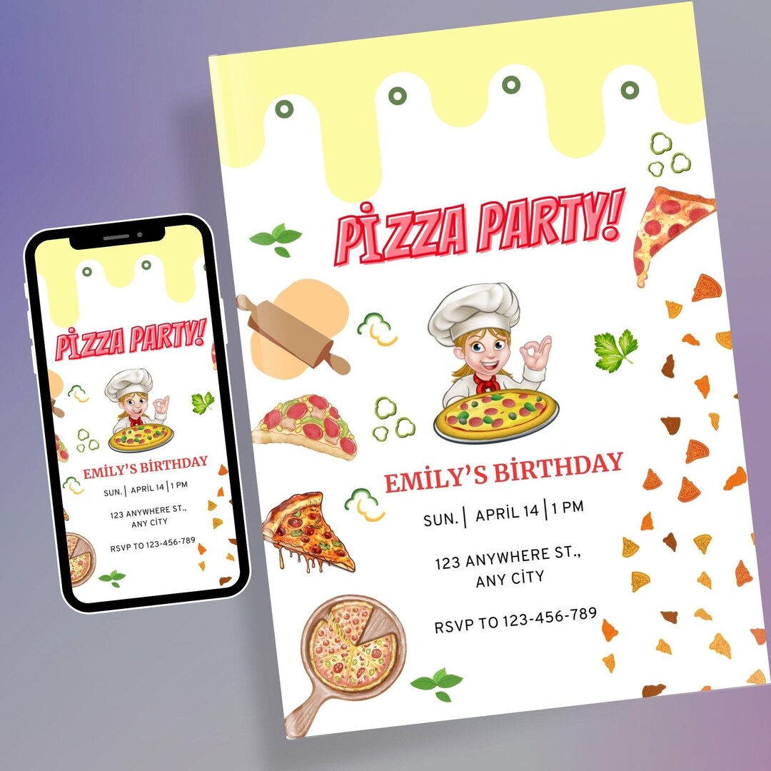 Pizza Birthday Party Invitation, Pizza Making Party Invitation, Fun ...
