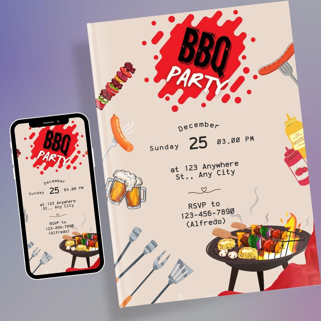 Editable BBQ Birthday Invitation, Summer BBQ Party Invitation, Backyard ...