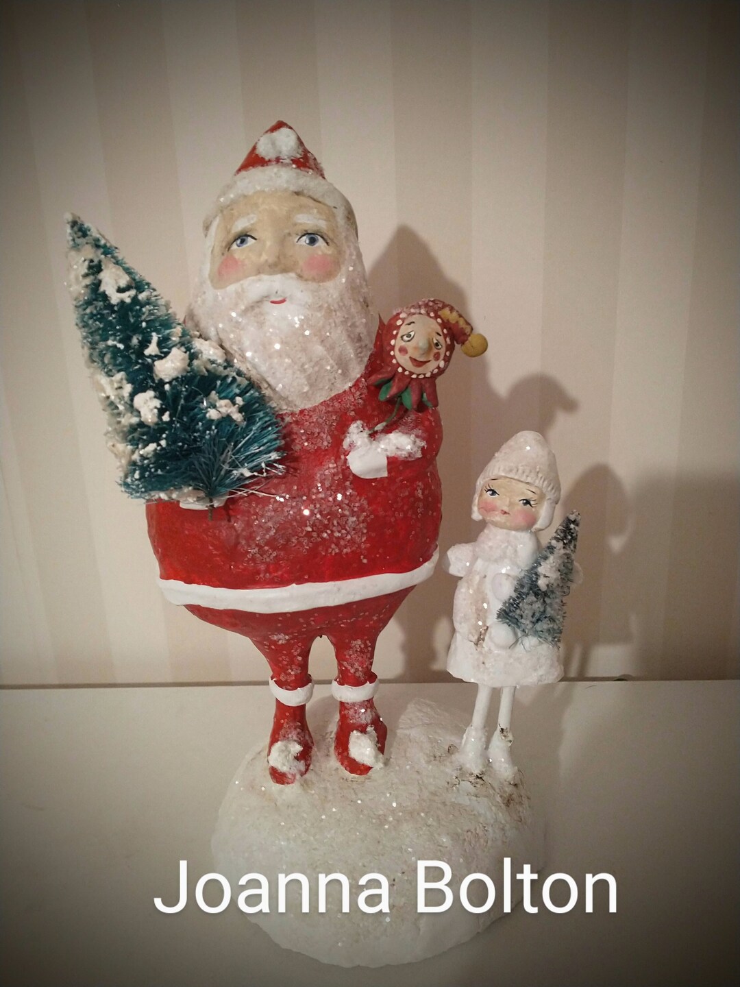Santa Claus With Angel Collectible FOLK ART Christmas Decoration Santa ...