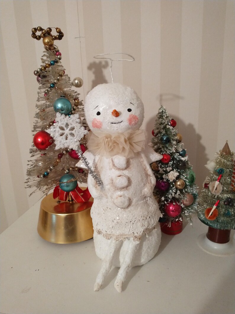 Snowman Snow Angel Sitting Paper Mache Folk Art OOAK Art Doll Handmade ...