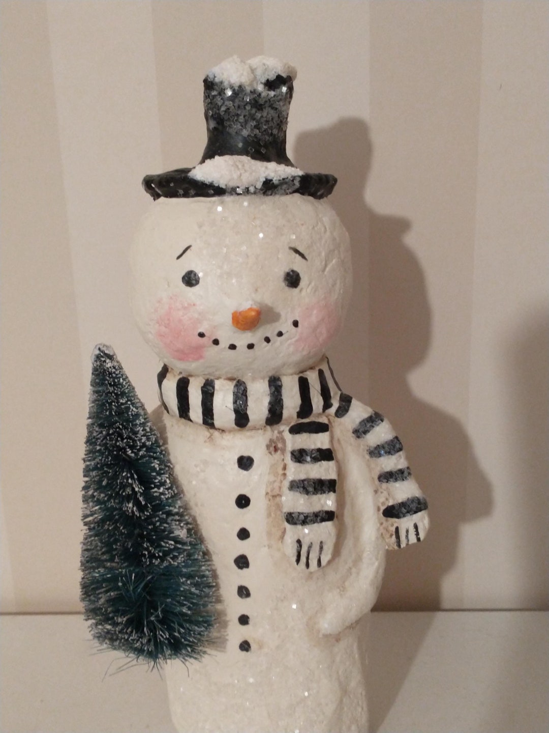 Snowman Folk Art Snowman Whimsical Snowman Paper Mache Snowman OOAK ...