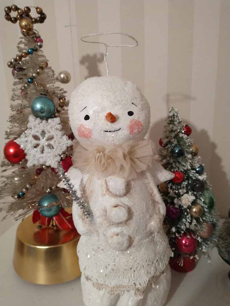 Snowman Snow Angel Sitting Paper Mache Folk Art OOAK Art Doll Handmade ...