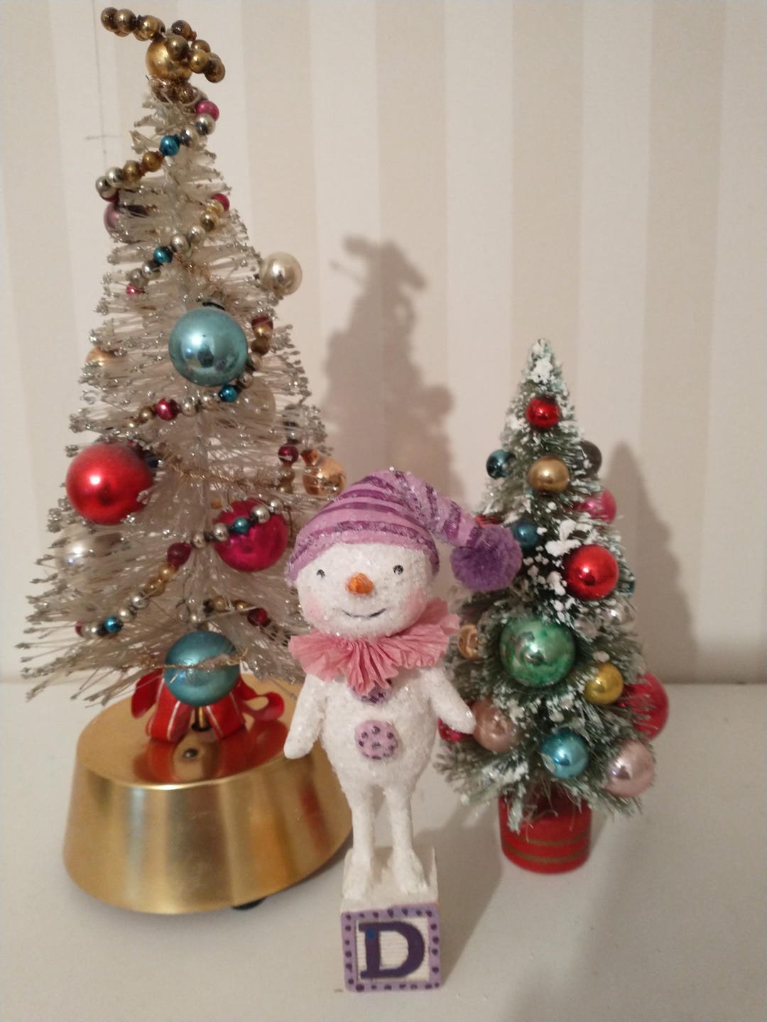 Sparkly Snowman Figure Folk Art Snowman Whimsical Snowman Paper Mache ...