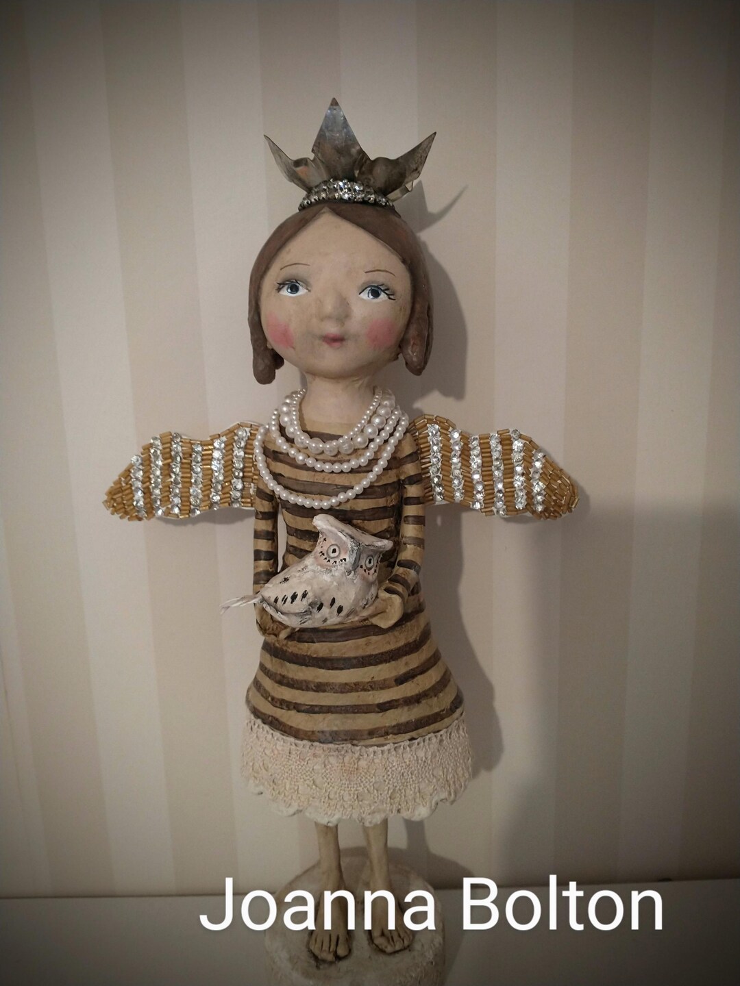 Jeweled Angel Wings. Wisdom Angel With Owl. Original One-of-a-kind ...