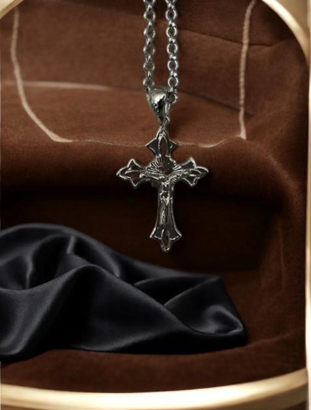 Collar con cruz gótica, colgante de Jesús en plata de ley, joyería ...