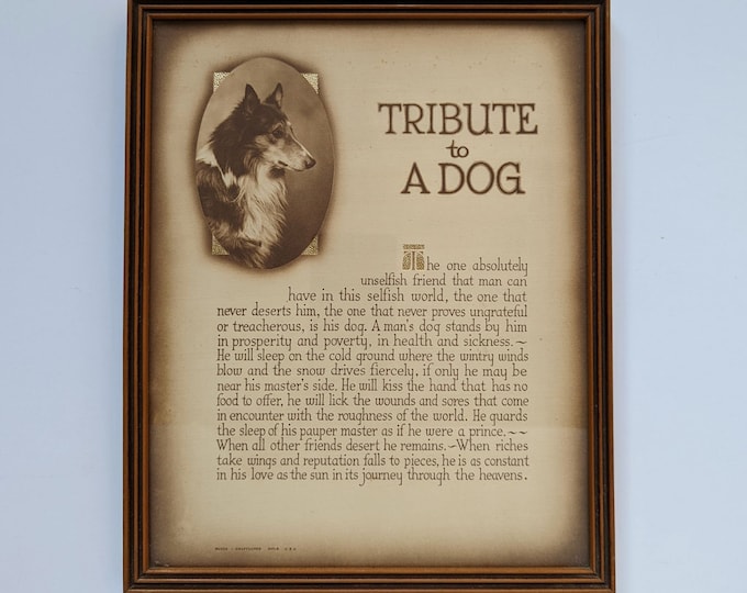 Vintage 1920s 1930s Tribute to a Dog Framed Print, Collie, Senator Vest ...
