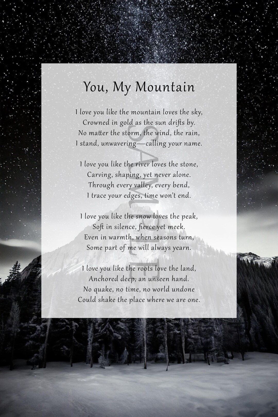 Beautiful Love Poem: You, My Mountain - Etsy