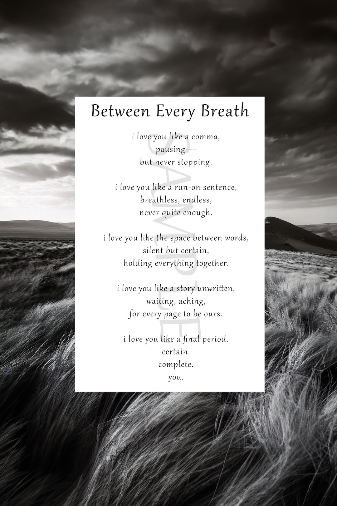 Beautiful Love Poem: Between Every Breath - Etsy