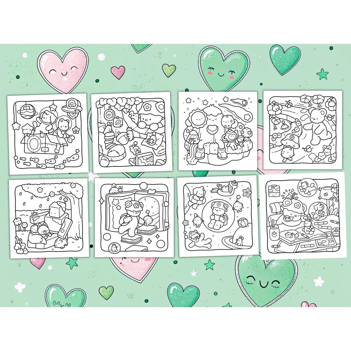 Kawaii Coloring Book: 53 Whimsy Friends Designs (PDF + PNG Digital ...