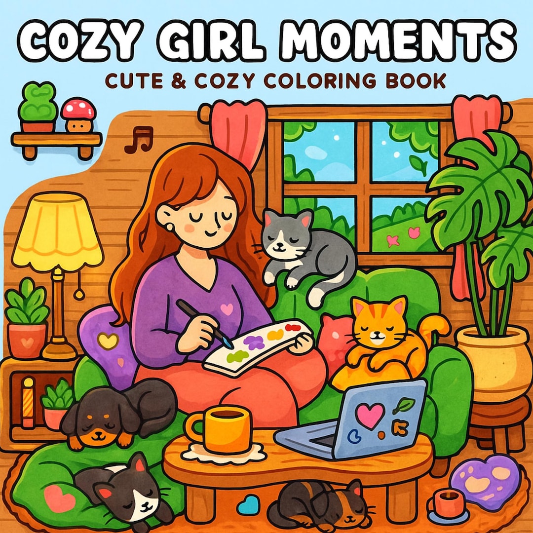 Cozy Girl Moments Coloring Book, Adorable Illustrations (PDF + PNG) - Etsy