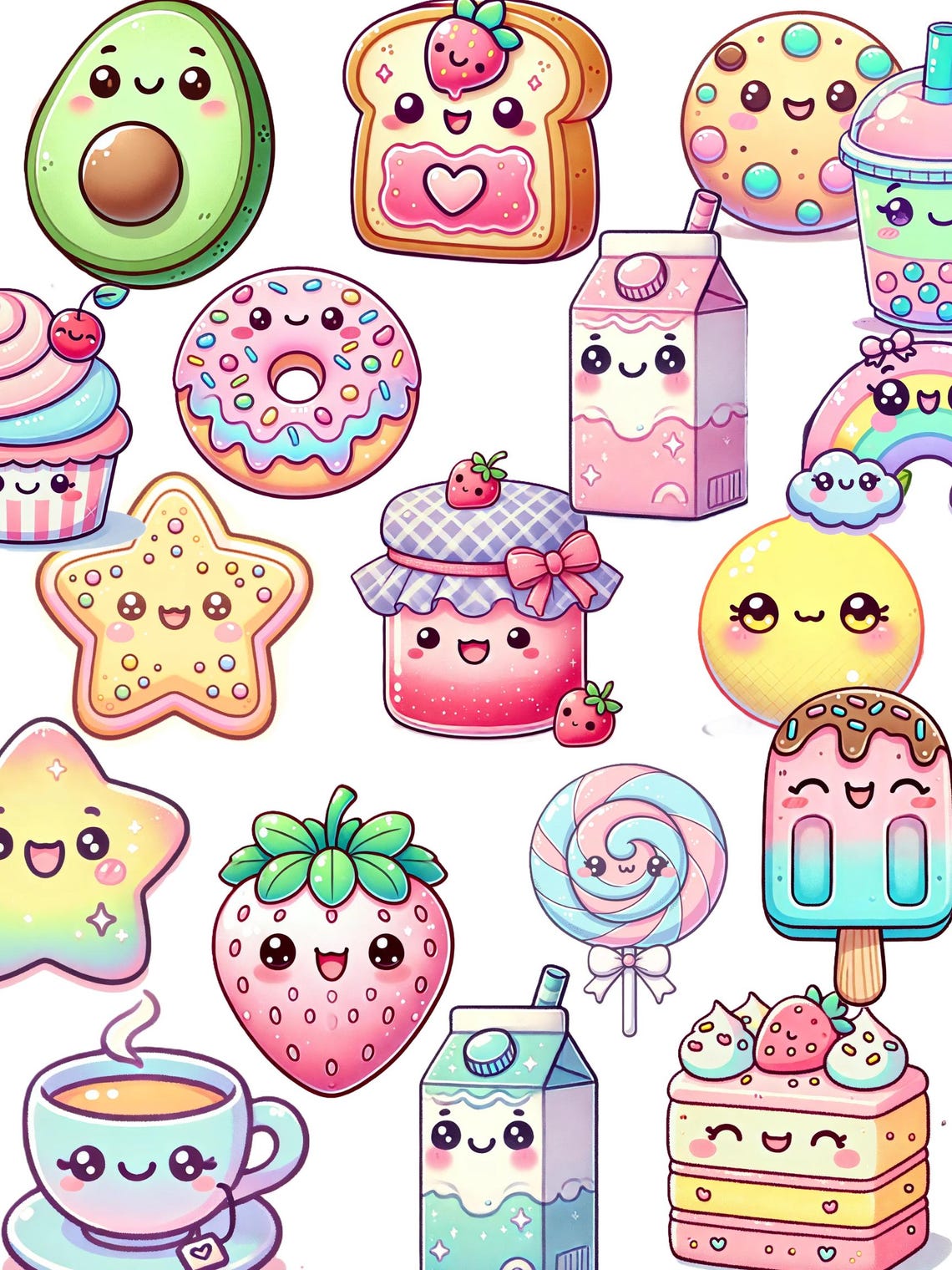 Kawaii Sticker Bundle | Cute Pastel Stickers | Digital Download ...