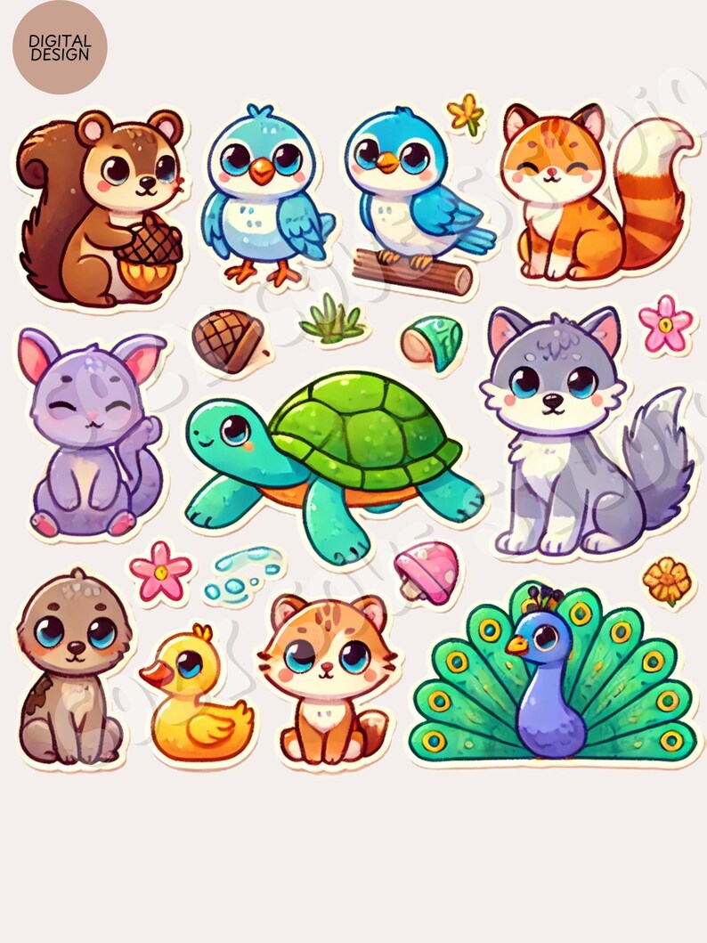 Animal Sticker Pack, Cute Animal Stickers, Animal Label Bundle, Animal ...