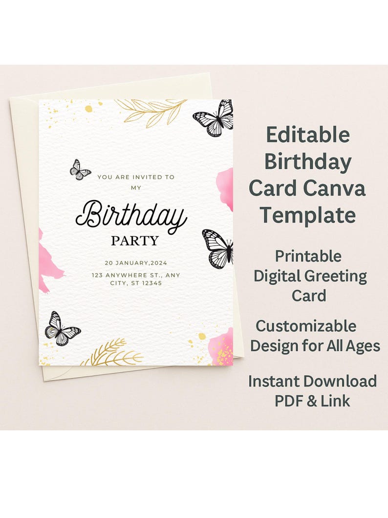 Editable Birthday Card Canva Template | Printable Digital Greeting Card ...