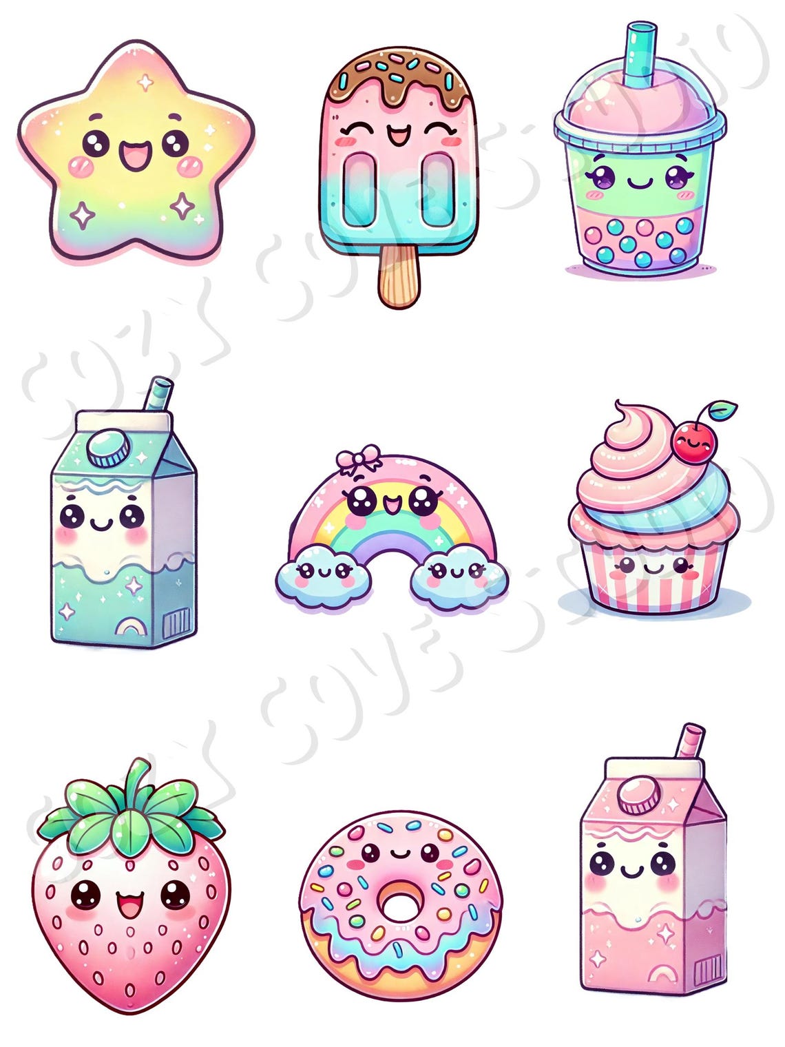 Kawaii Sticker Bundle | Cute Pastel Stickers | Digital Download ...